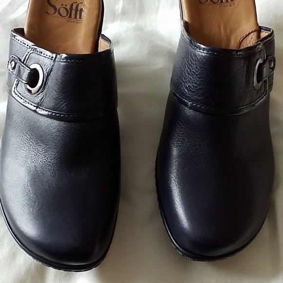 Sofft | Shoes | Sofft Blue Leather Clogs W Hook Eye Design Nwot | Poshmark